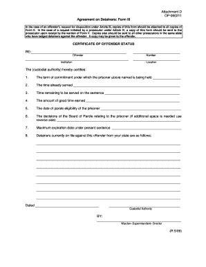 Fillable Online Ok Attachment D OP 060211 Agreement On Detainers Form