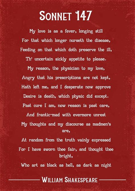 William Shakespeare Sonnet 147 Poem Art Print Etsy UK William