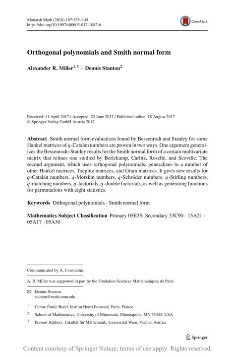 orthogonal polynomials and smith normal form