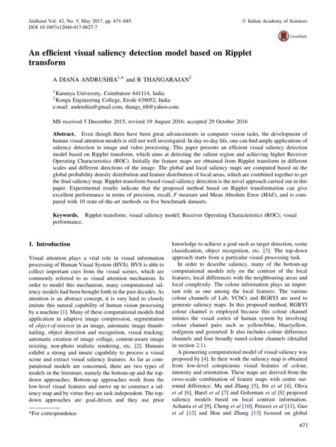 pdf an efficient visual saliency detection model based on ripplet transform