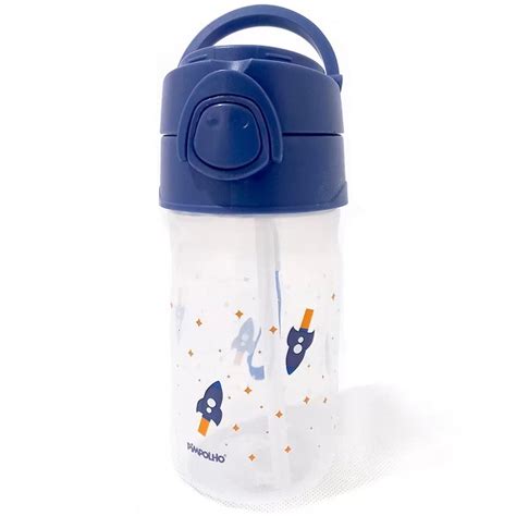 Copo Canudo E Alça Garrafinha Infantil Anti Vazamento 370ml Azul