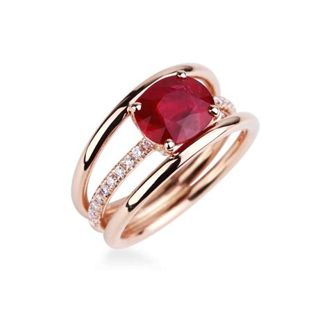 Bague Rubis Anneau Triple En Diamants Et Or Rose Chenonceau
