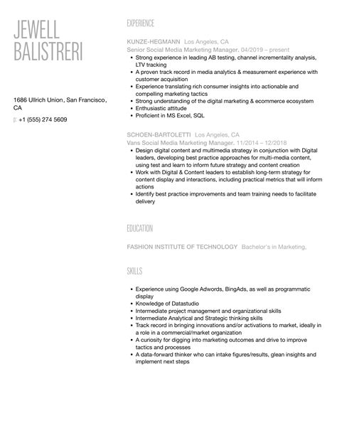 Social Media Marketing Manager Resume Samples Velvet Jobs