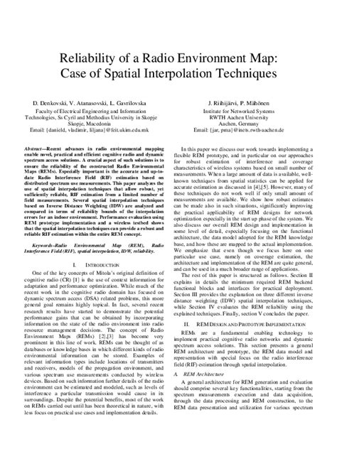 pdf reliability of a radio environment map case of spatial interpolation techniques daniel