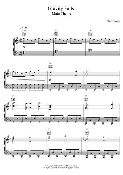 Gravity Falls Main Theme By Brad Breeck Sheet Music For Piano Solo At