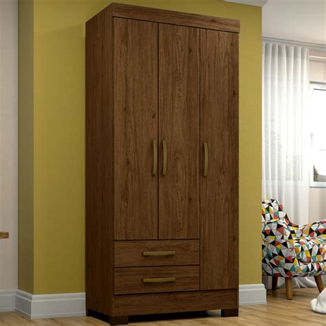 Guarda Roupa Solteiro 3 Portas 2 Gavetas Castanho Be16 Briz