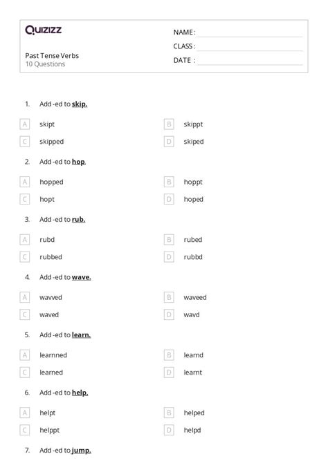 50 Past Tense Verbs Worksheets For 2nd Grade On Quizizz Free Printable
