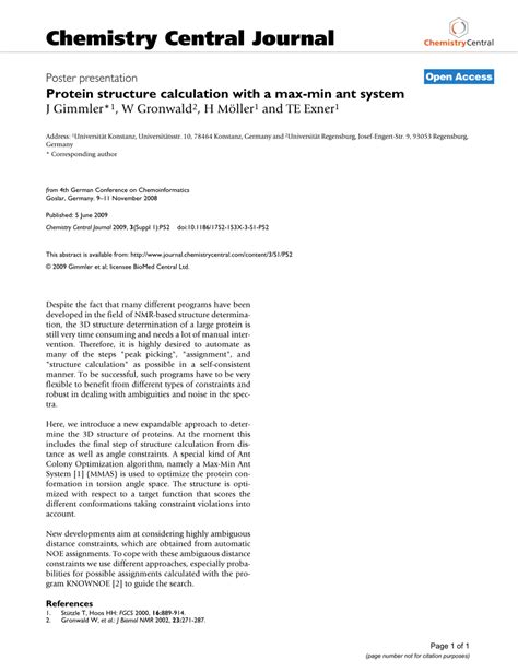 pdf protein structure calculation with a max min ant system