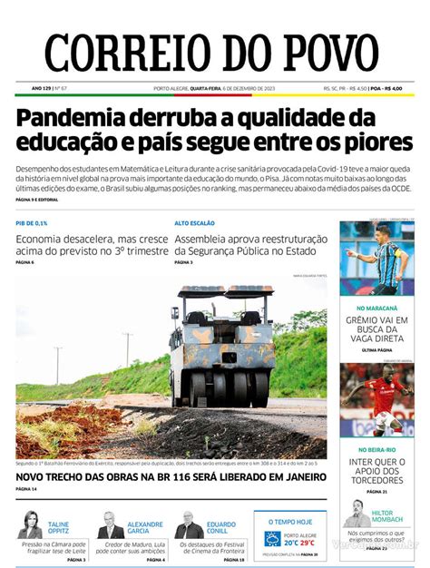 Capa Correio do Povo Edição Quarta 6 de Dezembro de 2023