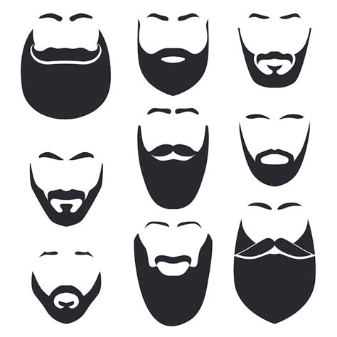 Rosto Isolado Bigode E Barba Conjunto De Logotipo De Vetor Emblema