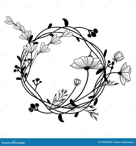 Hand Drawn Sketch Floral Wreath Stock Vector Illustration Of Artwork