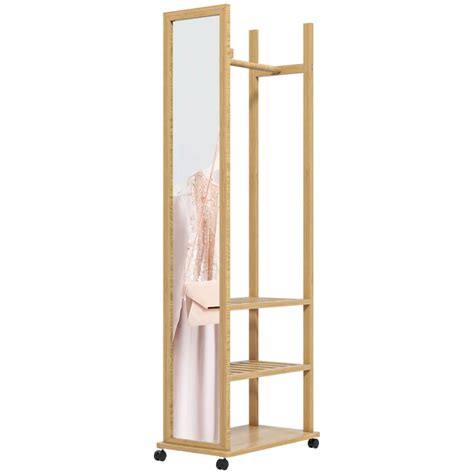 HOMCOM Miroir Sur Pied Avec Roulettes Et Multi Rangements 1 Tringle