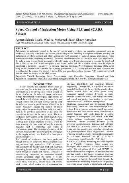 speed control of induction motor using plc and scada system pdf