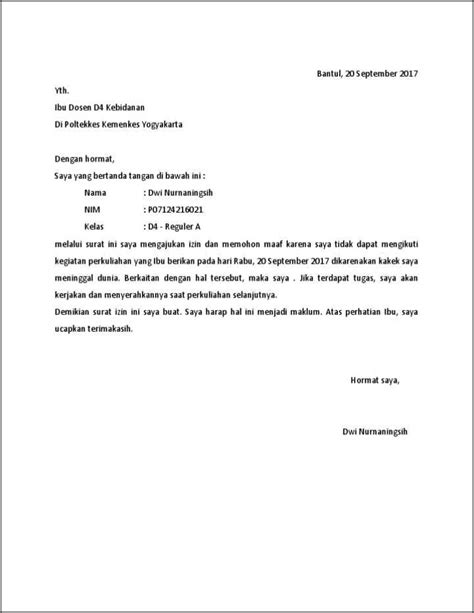 Contoh Surat Izin Tidak Masuk Kuliah Dikarenakan Nenek Meninggal