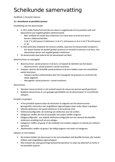 Scheikunde Samenvatting H Scheikunde Samenvatting Hoofdstuk