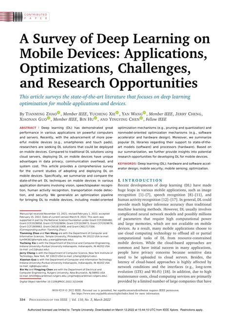 pdf a survey of deep learning on mobile devices applications optimizations challenges and