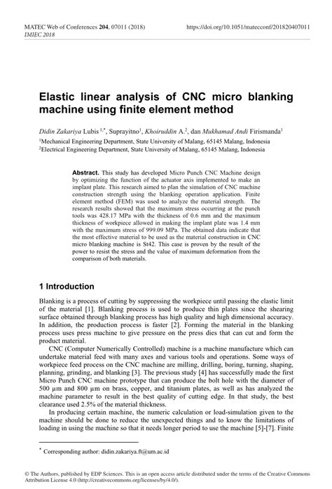 pdf elastic linear analysis of cnc micro blanking machine using finite element method