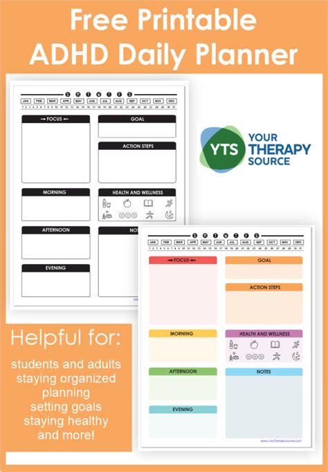 Printable Adhd Daily Planner Template Free Your Therapy Source