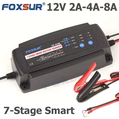 Foxsur 12V 2A 4A 8A 7 Stage Smart Battery Charger Gel Nat Agm Batterij