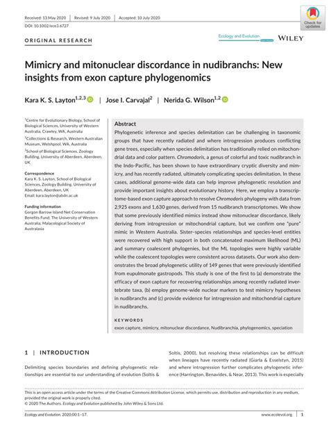 pdf mimicry and mitonuclear discordance in nudibranchs new insights from exon capture