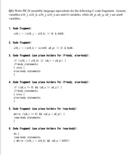 solved q1 write pic24 assembly language equivalents for the