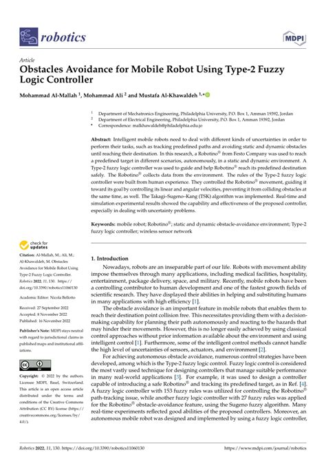 pdf obstacles avoidance for mobile robot using type 2 fuzzy logic controller