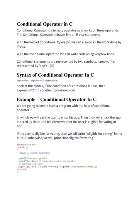conditional operator in c conditional operator in c conditional operator is a ternary operator