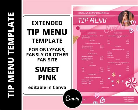 Onlyfans Editable Tip Menu Template For Fansly Cam Girl Adult