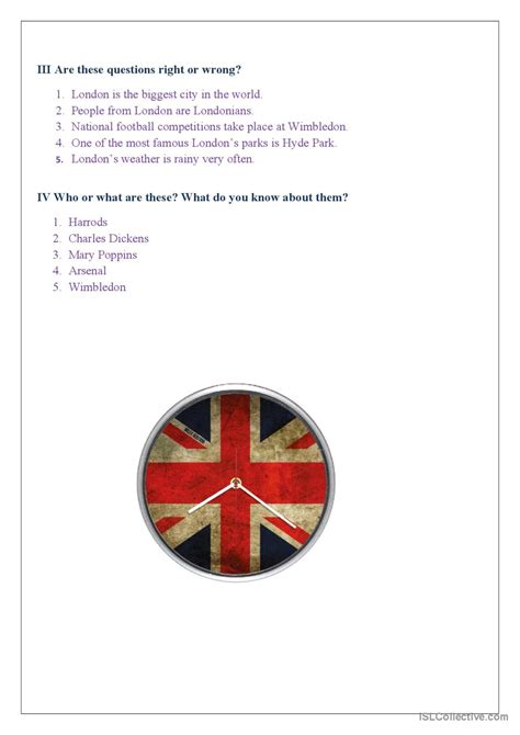 London Reading For Detail Dee English ESL Worksheets Pdf Doc