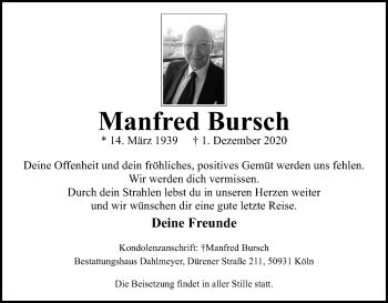 Traueranzeigen Von Manfred Bursch WirTrauern