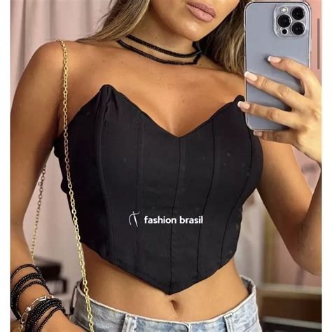 Cropped Top Corselet Anira Morcego Tomara Que Caia Corset Varias Cores
