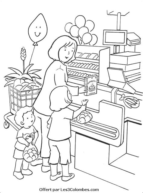 Coloriage La Famille au Magasin dessin gratuit à imprimer