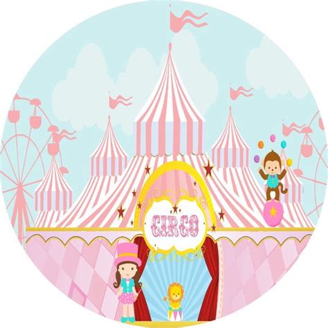 Painel Redondo Tecido Sublimado D Circo Rosa Aquarela Frd Felicit