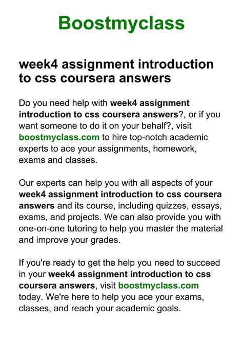 week4 assignment introduction to css coursera answers by boost my class issuu