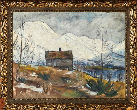 OIDENTIFIERAD KONSTNÄR landscape motif with cabin probably Norway