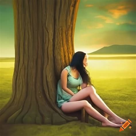 Woman Sitting Under A Tree On Craiyon