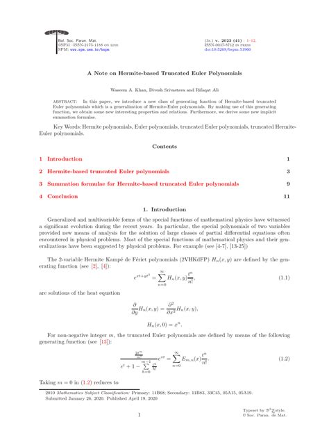 pdf a note on hermite based truncated euler polynomials