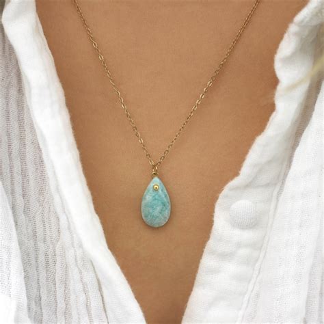 Collier Pendentif Goutte Amazonite Nature D Couvertes
