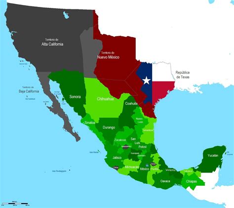 mapa de los territorios perdidos de México por Estados Unidos