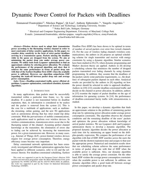 pdf dynamic power control for packets with deadlines