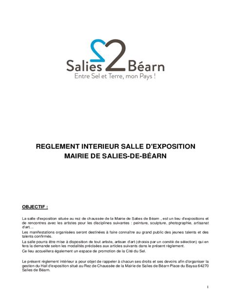 Fillable Online REGLEMENT INTERIEUR SALLE D EXPOSITION MAIRIE DE