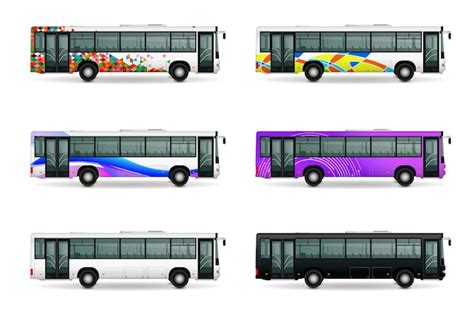 Free Vector Municipal Bus Realistic Set With Public Transport Symbols