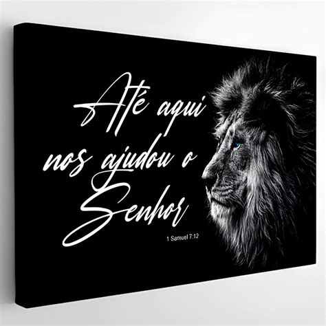 Quadro Decorativo Grande Vinílico Leão Até Aqui Nos Ajudou O Senhor