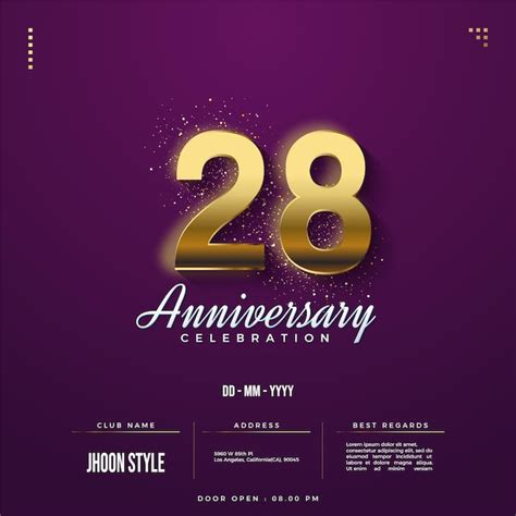 Fiesta Del 28 Aniversario Con Fondo Morado Puro Vector Premium