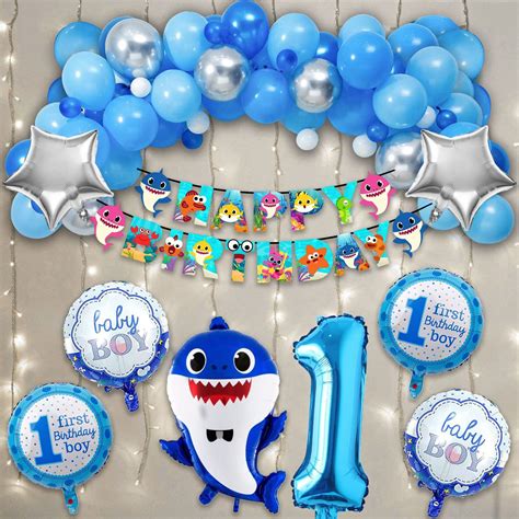 Party Propz Baby Shark Theme Birthday Decorations 62pcs First