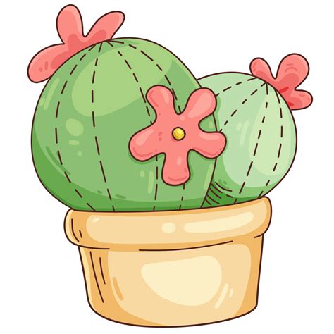 Cute Cartoon Gardening Cactus Plant Potted Drawing Illustration PNG