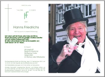 Alle Traueranzeigen für Hanns Friedrichs trauer rp online de