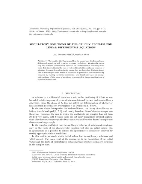 pdf oscillatory solutions of the cauchy problem for linear differential equations