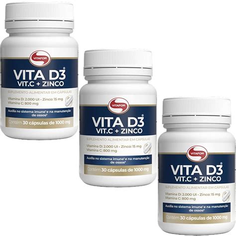 Kit 3X Vita D3 Vit C Zinco 30 Cápsulas Vitafor OtimaNutri