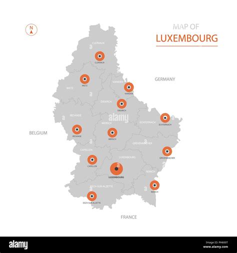 Stylized vector Luxemburg Karte der großen Städte Hauptstadt